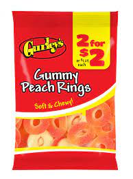 Gurley's Gummy Peach Rings Peg Bag 2/$2 12 count – Gorman Distributors